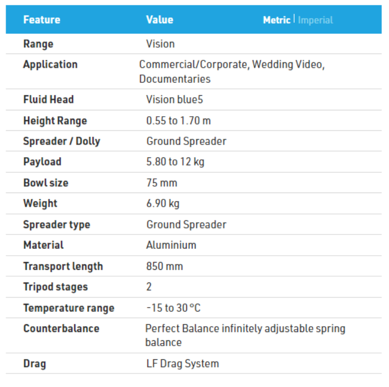Vinten vision blue5 Two-Stage Aluminium Tripod System with Ground ...